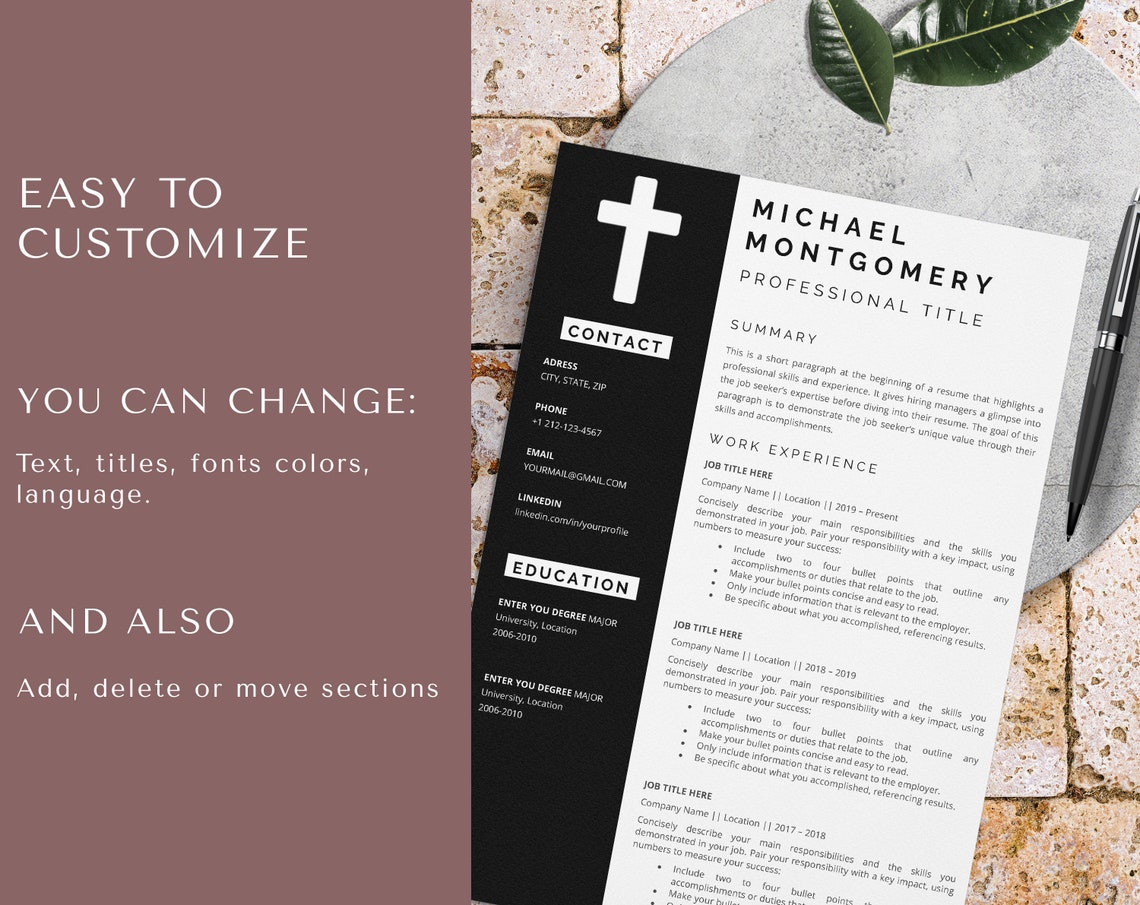 Pastor Resume Template for Word, Religion Resume, Church Administrator ...