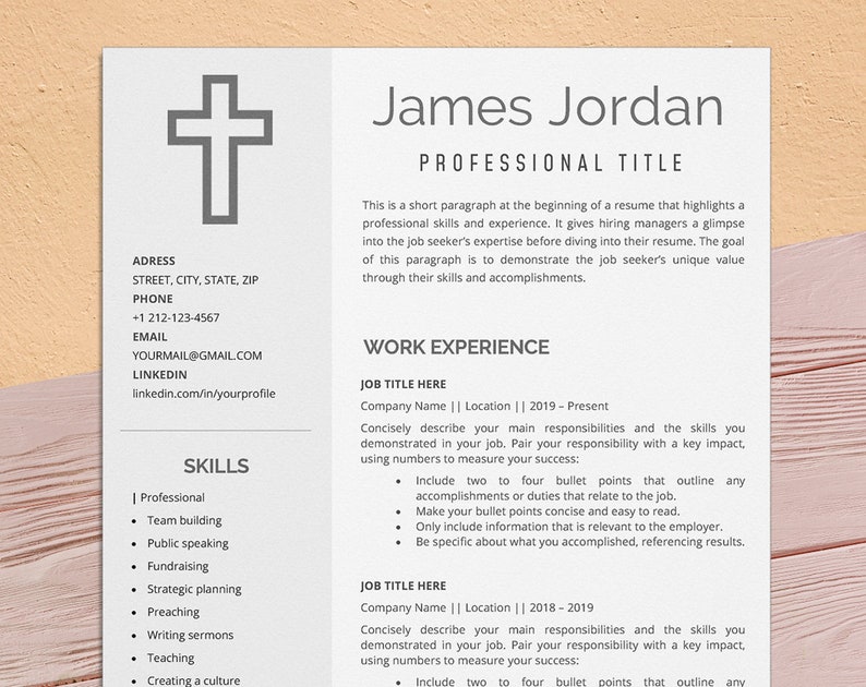 Pastor Resume Template and Cover Letter for Word Religion | Etsy
