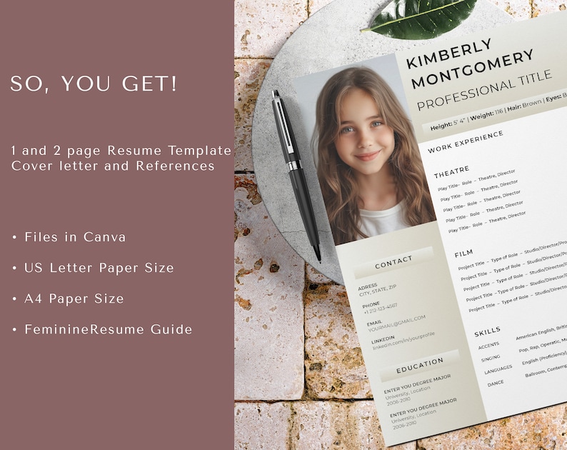 Child Actor Resume Template With Photo for Canva, Child Model Actor and ...