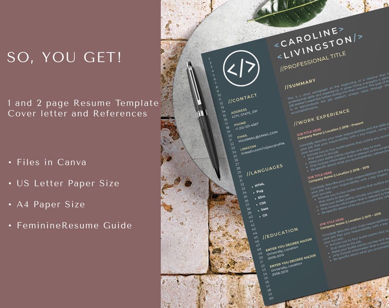 Developer Resume Template for Canva: Highlight Skills as a Web or ...