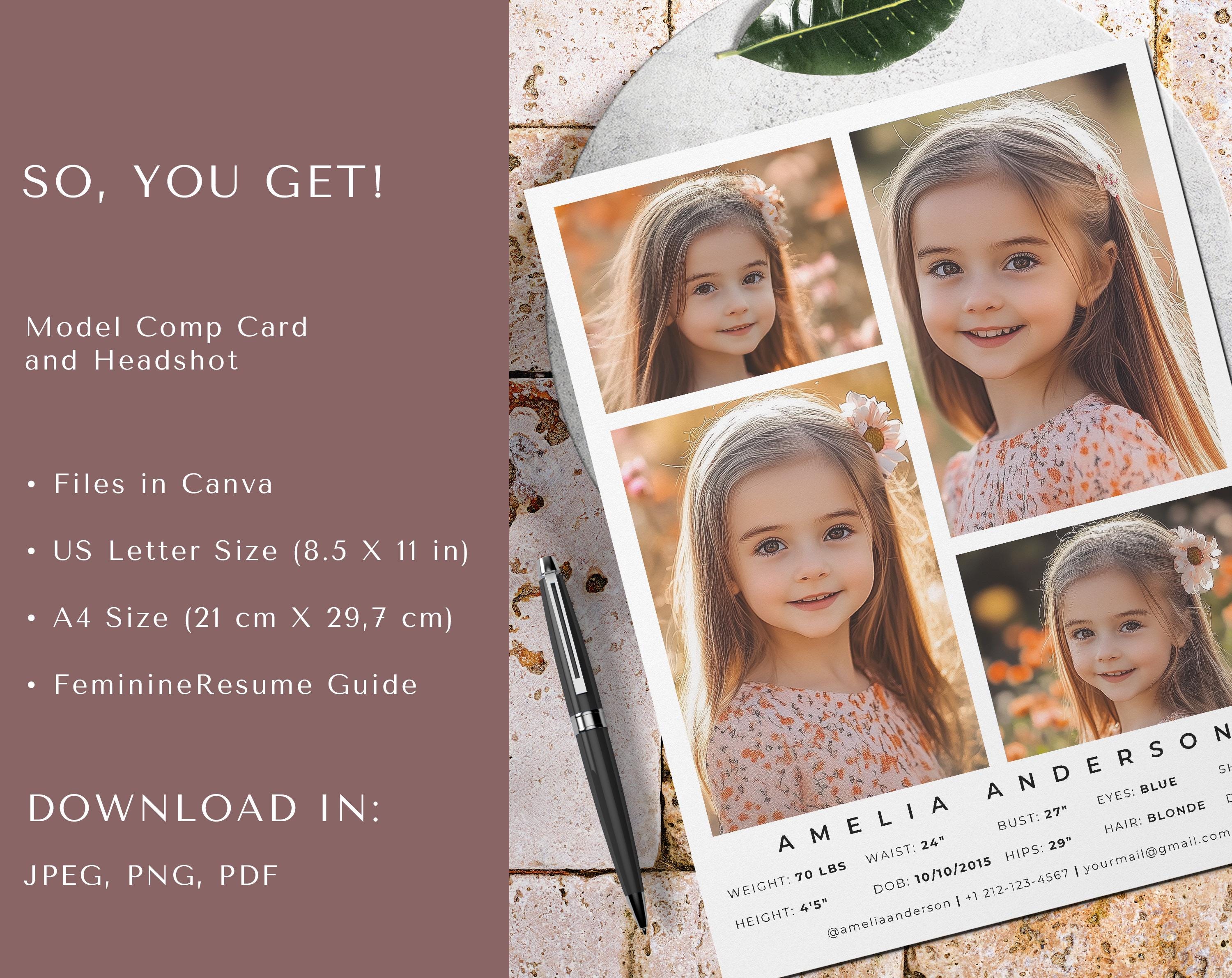Kids Model Comp Card for Canva: Design a Custom Child Talent Composite ...