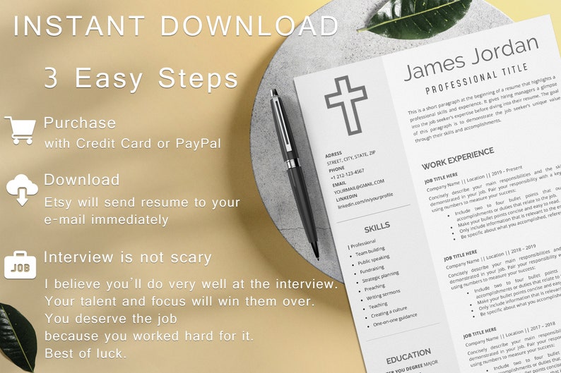 Pastor Resume Template and Cover Letter for Word Religion - Etsy
