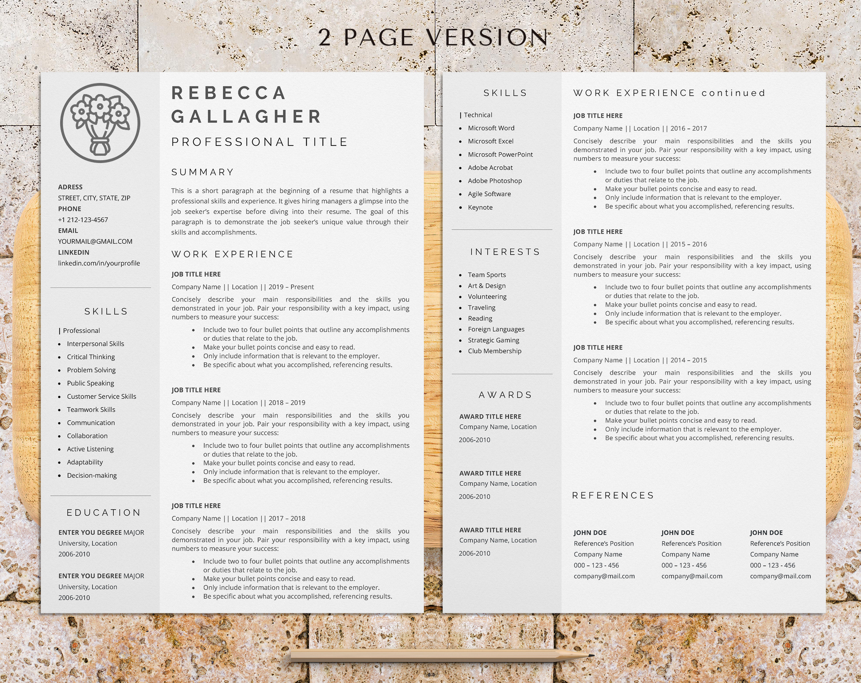 Florist Resume Template for Word, Floral Designer Resume and Cover ...