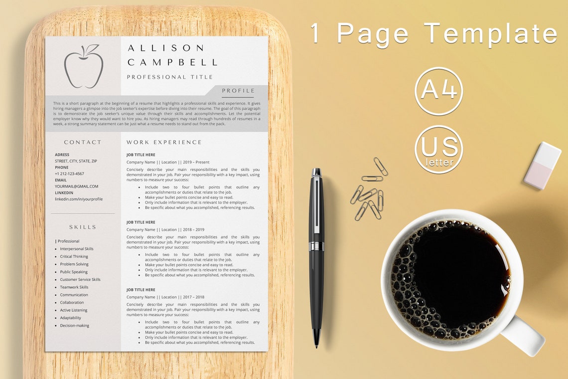 Elementary School Teacher Resume & Cover Letter Template for - Etsy