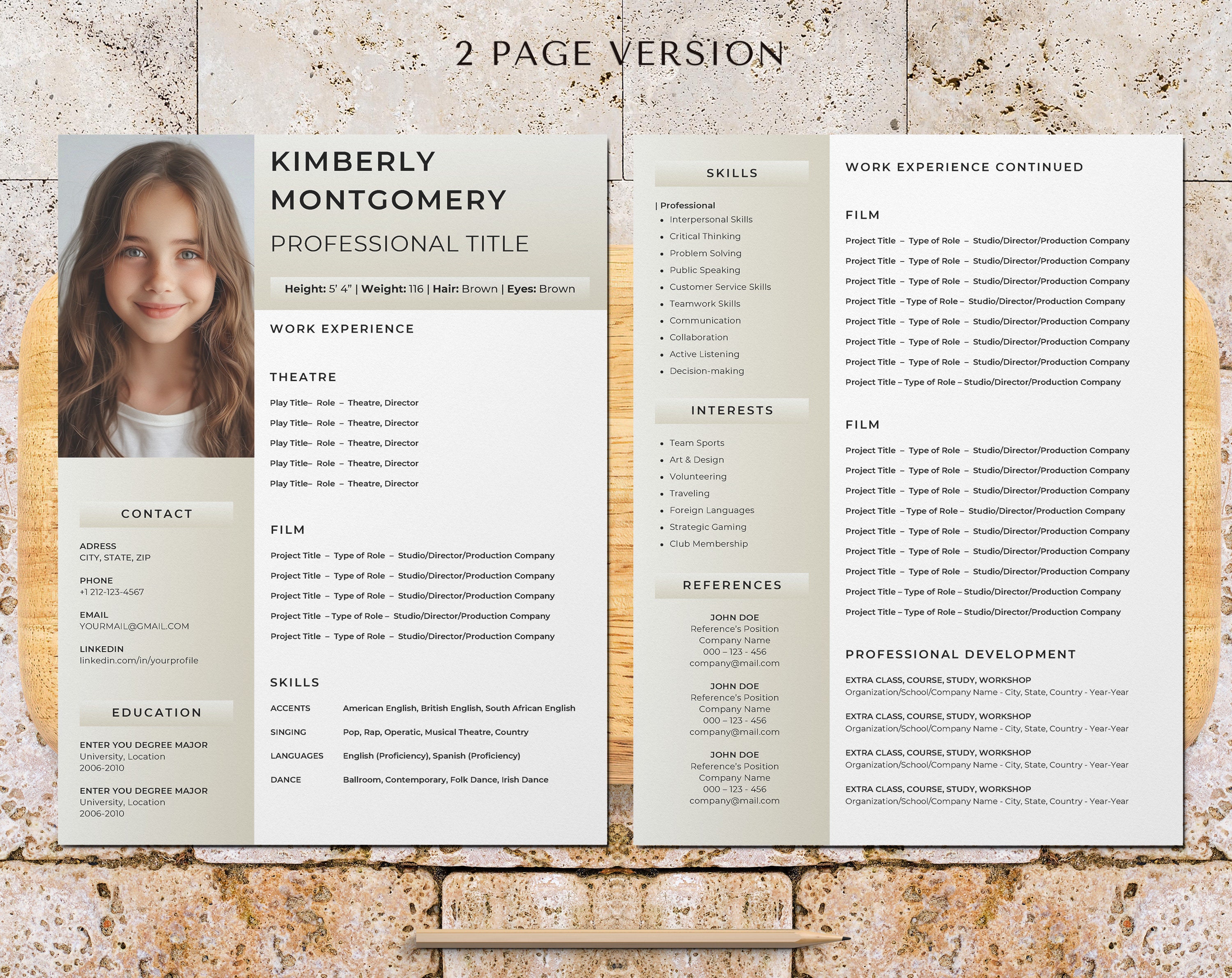 Child Actor Resume Template With Photo for Canva, Child Model Actor and ...