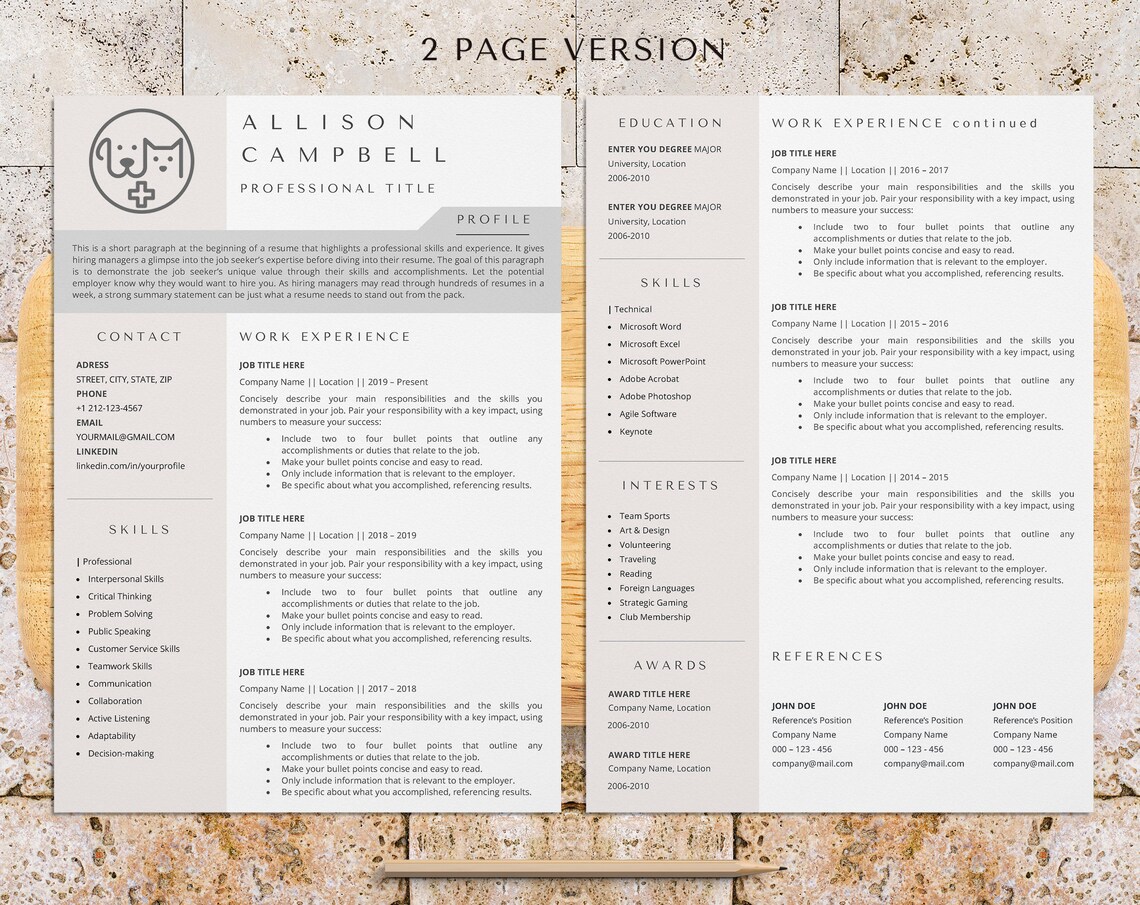 Veterinary Technician & Assistant Resume Template for Word, Veterinary ...