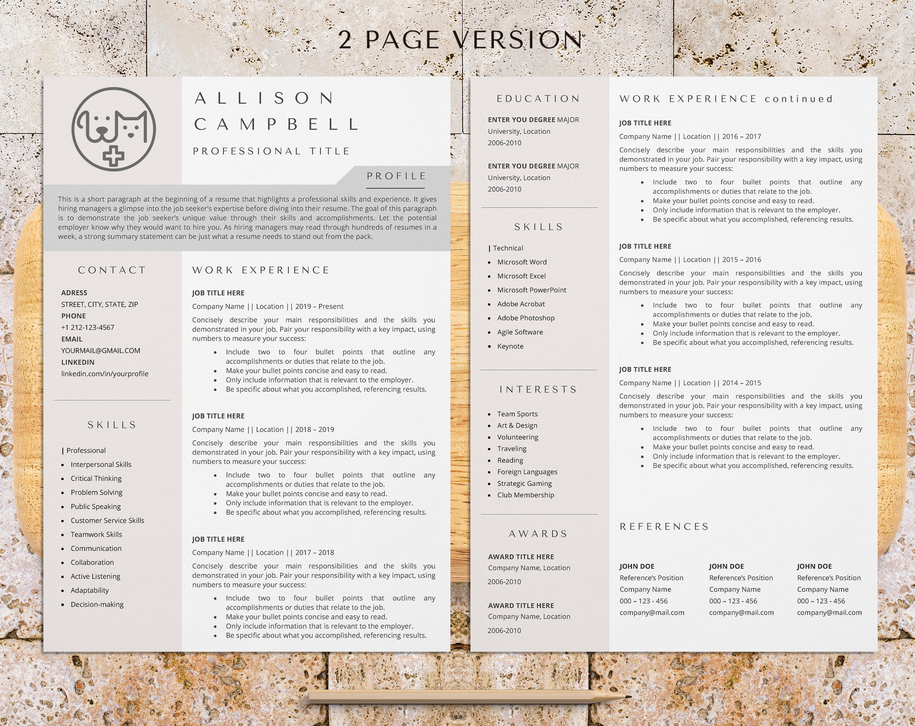 Veterinary Technician & Assistant Resume Template for Word, Veterinary ...