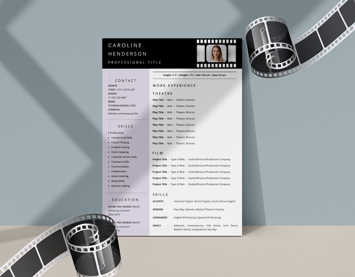Acting Resume Template With Photo for Word Actor & Actress - Etsy