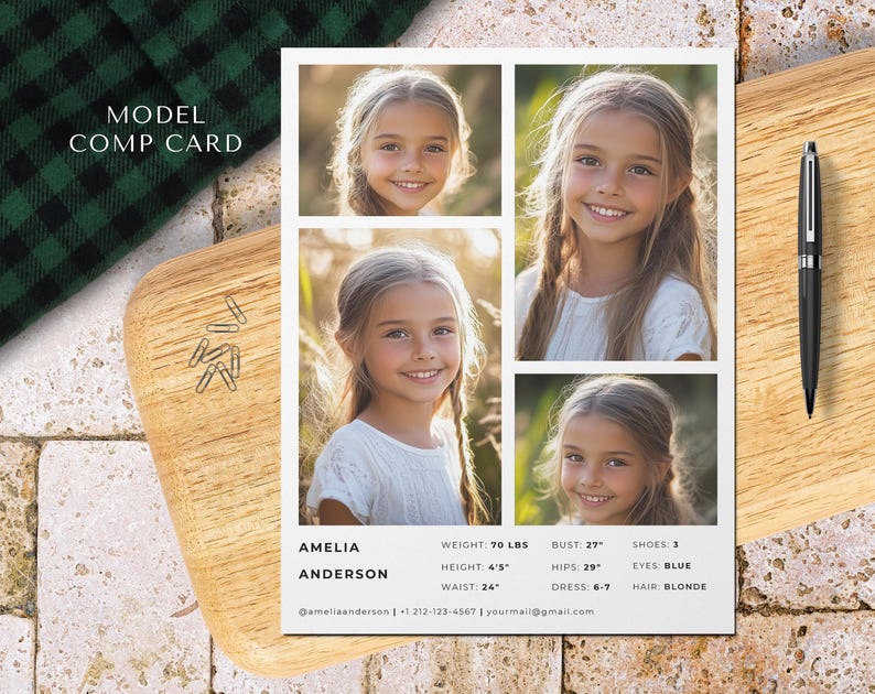 Kids Model Comp Card for Canva: Design a Zed Child Talent Composite ...