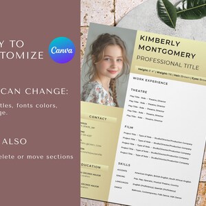 Child Actor Resume Template With Photo for Canva: Ideal for Young ...
