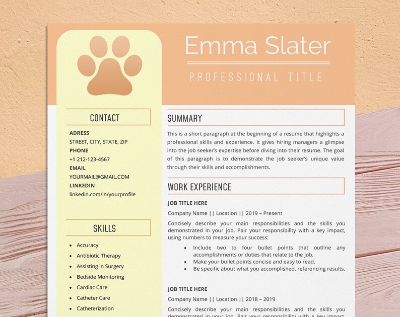 Veterinarian & Veterinary Assistant Resume Template and Cover - Etsy