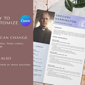 Pastor Resume Template for Canva, Church Resume, Religion Cv, Chaplain ...