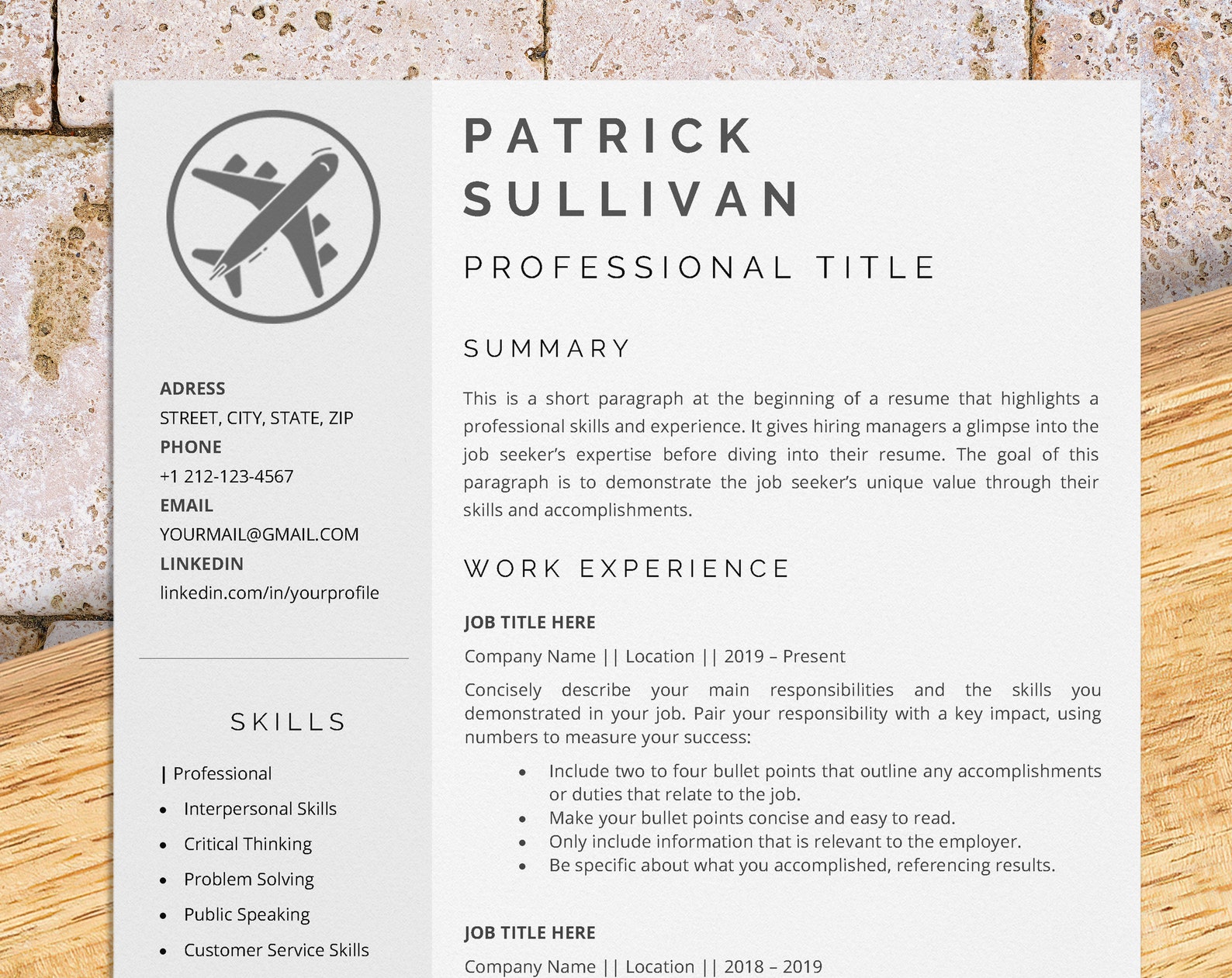 Aviation Resume Template for Word, Pilot Resume, Flight Attendant Cv ...
