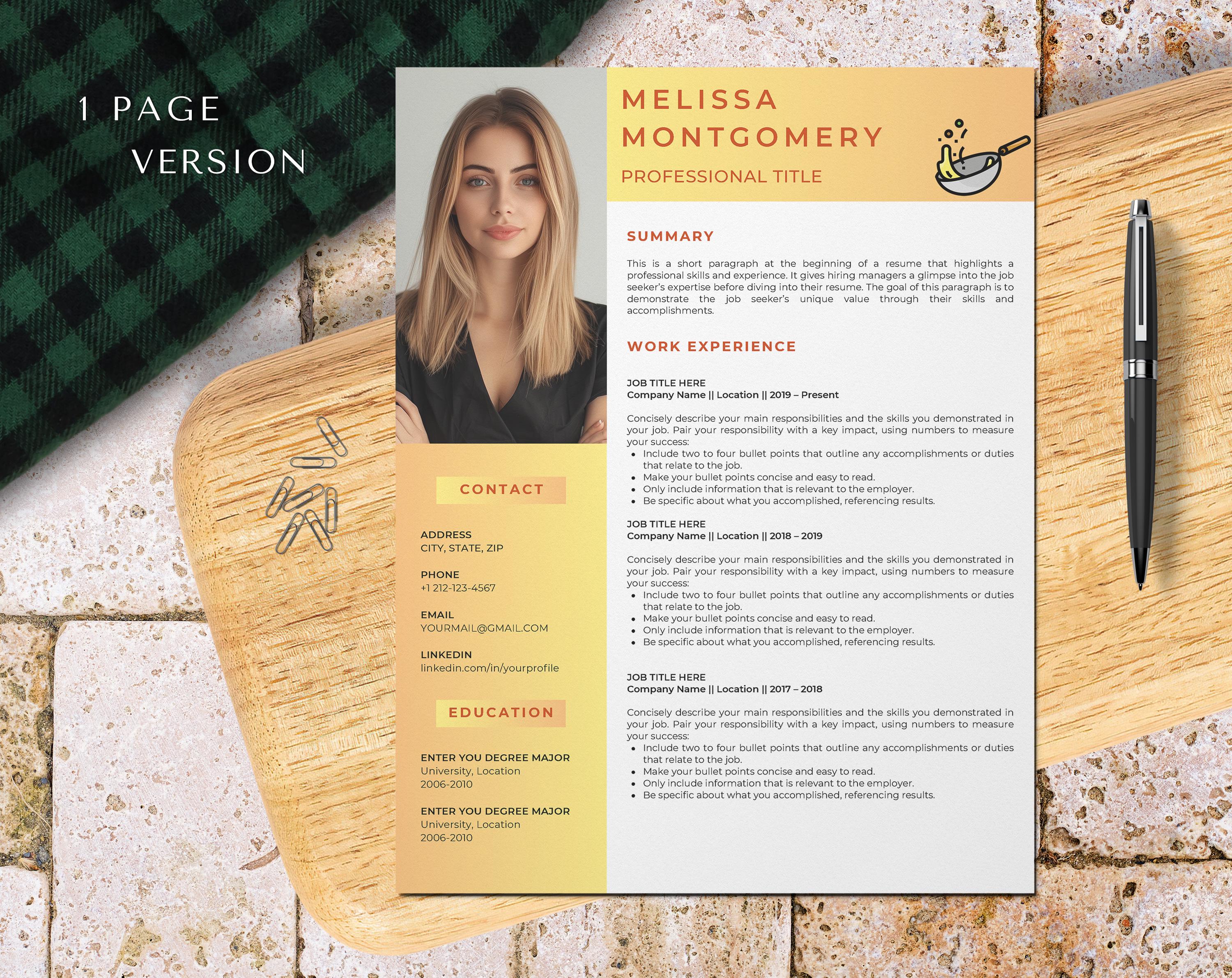 Chef & Cook Resume Template for Canva: Stand Out With a Sleek ...