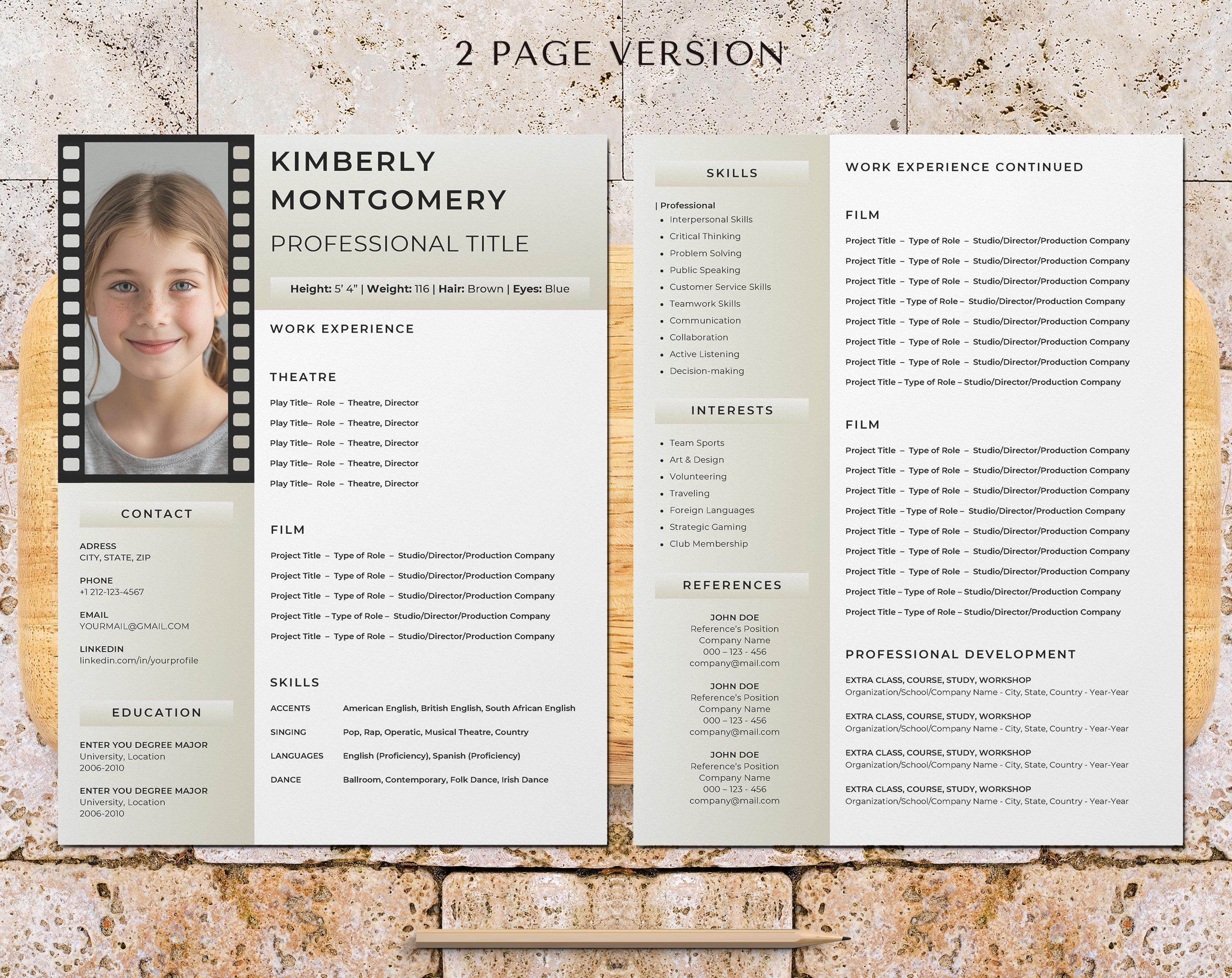 Child Actor Resume Template for Canva: Showcase Your Kids Acting Talent ...