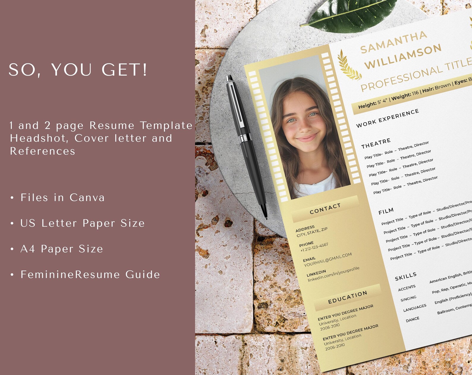 Child Actor Resume Template for Canva, Kid Actor Cv, Child Model Actor ...