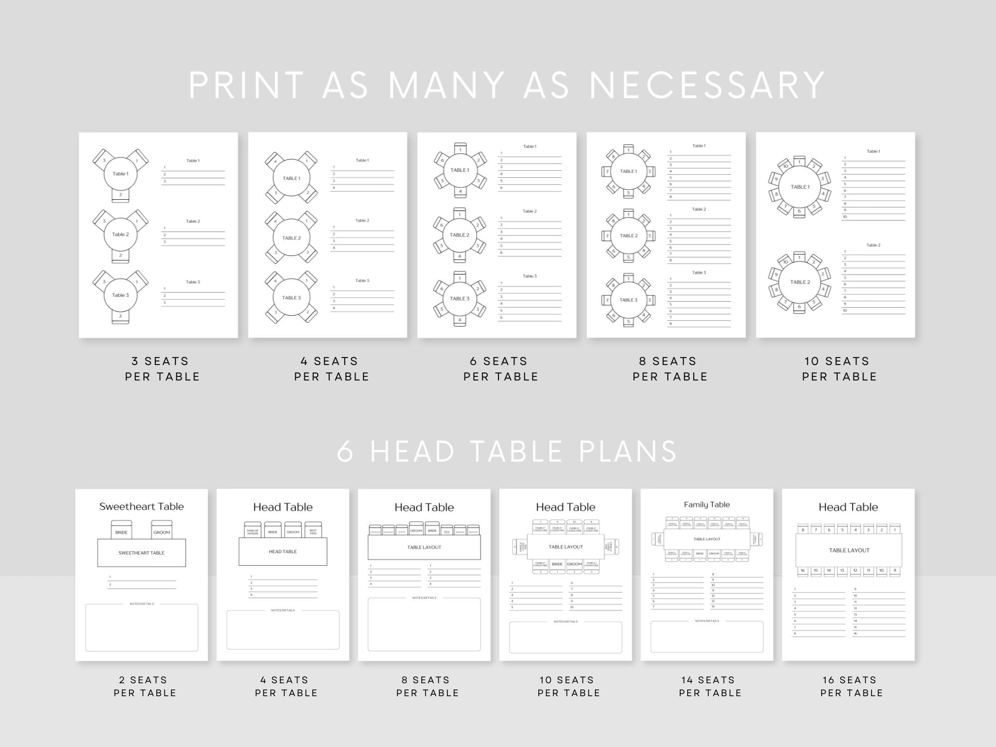 Printable Wedding Seating Chart Template Editable Round Table Seating ...
