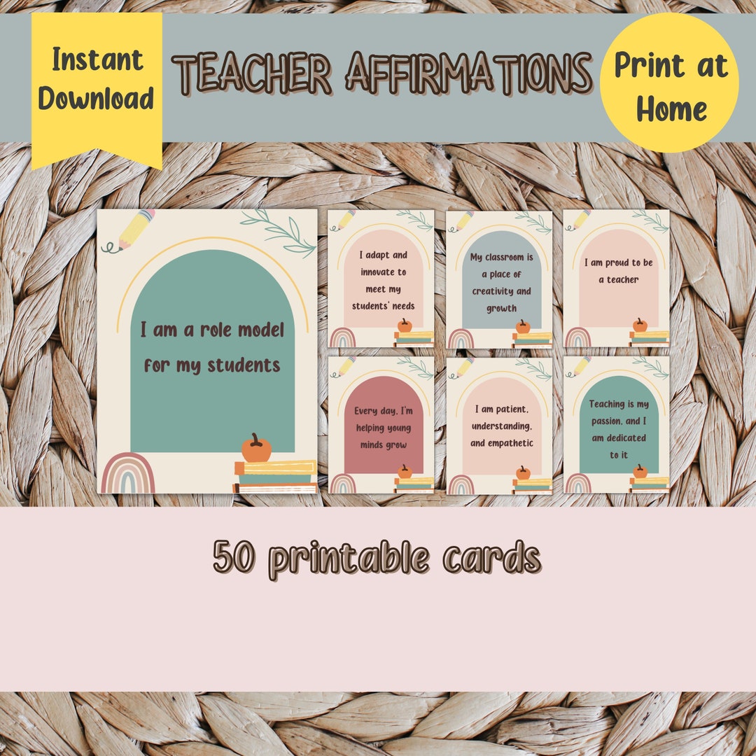 Teacher Affirmation Cards, Teacher Gift, Motivational Cards for ...