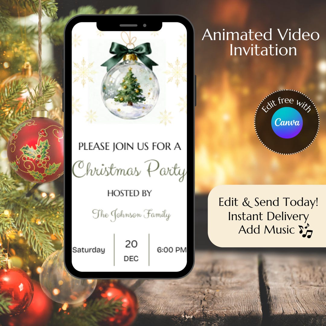 Christmas Party Invitation Video Template, Animated, Digital Invitation ...