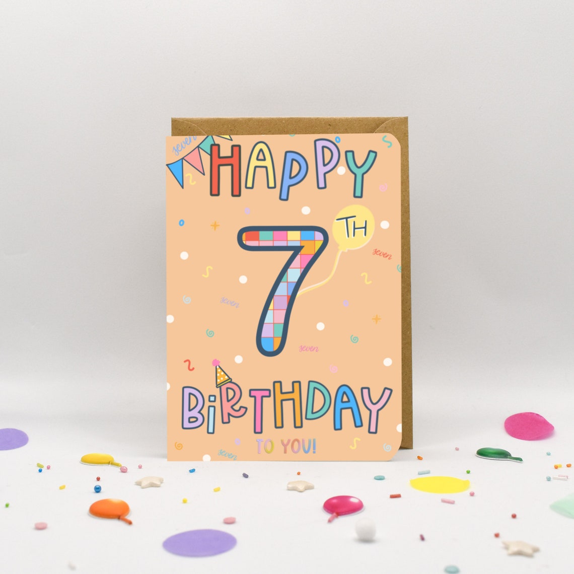 Happy 7th Birthday Seven Today Seventh Birthday Card, Child Birthday ...