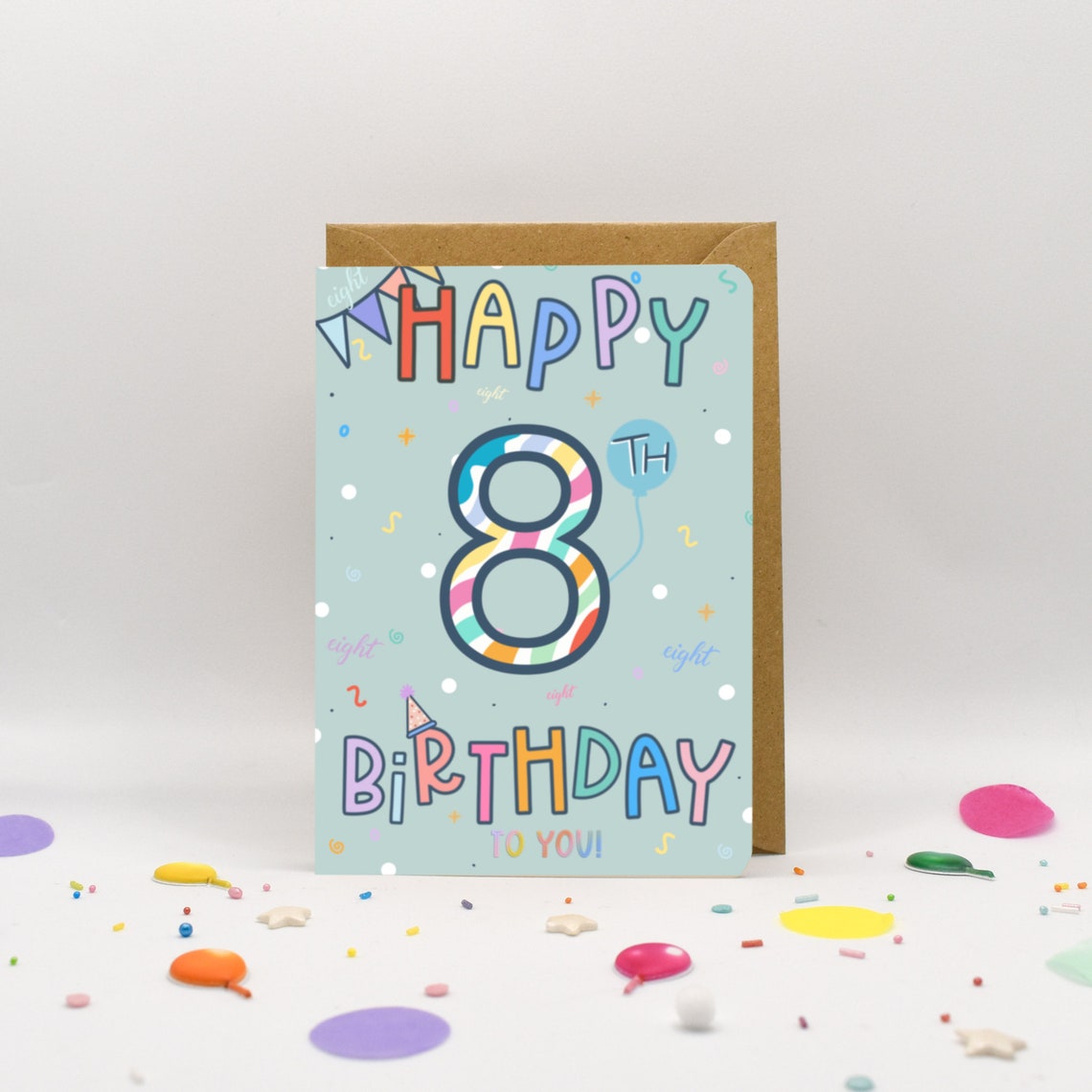 Happy 8th Birthday Eight Today Eighth Birthday Card, Child Birthday ...