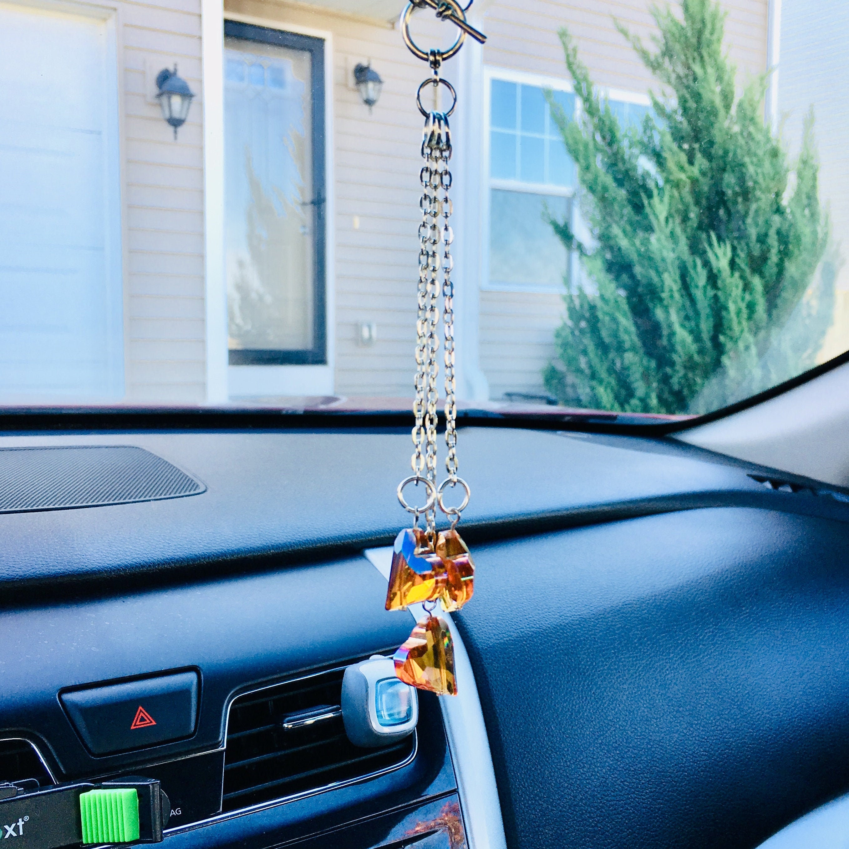 Yellow Hearts Car Mirror Charm, Car Mirror Jewelry, Car Mirror Hanger ...