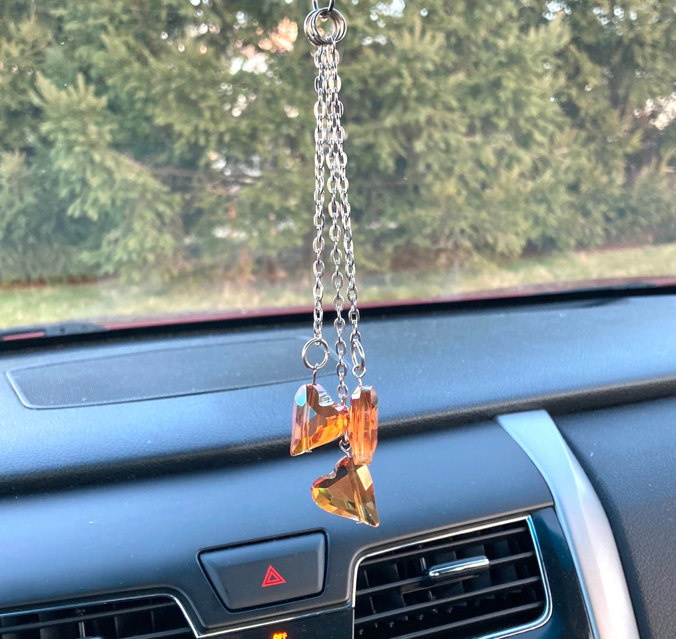 Yellow Hearts Car Mirror Charm, Car Mirror Jewelry, Car Mirror Hanger ...