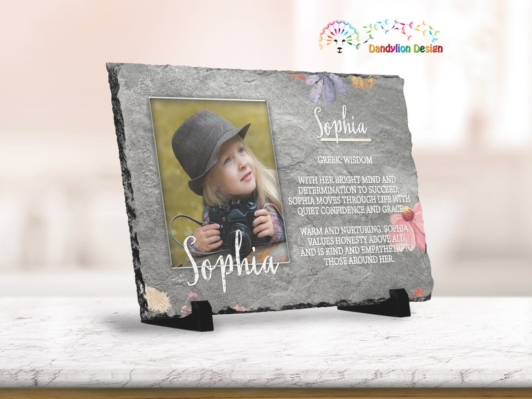 Personalized Stone Slate Photo Print: Girl's Name Meaning Keepsake ...