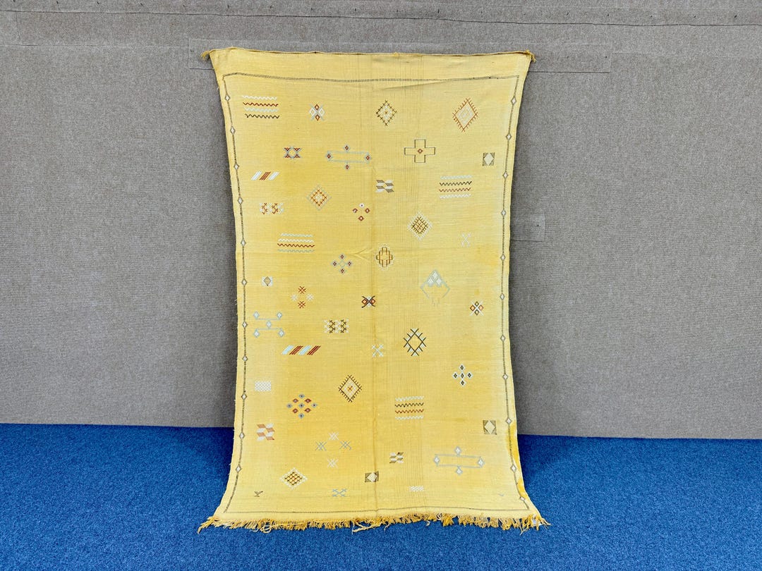 Authentic Handmade Light Yellow Berber Cactus Silk Rug 5x8 ...