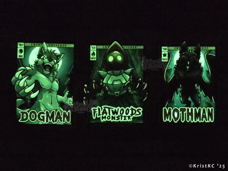 Cryptids: Dogman, Flatwoods Monster, Mothman - 3in Glow-in-the-dark ...