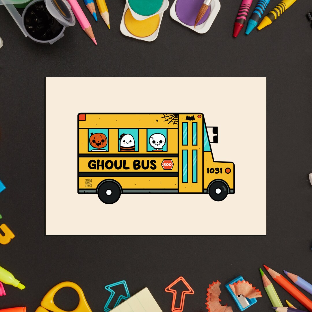 Spooky School Bus Print | Ghoul Bus Print | Cute Halloween Print ...