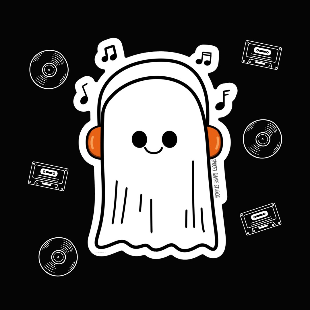 Ghost With Headphones Sticker | Music Lover Sticker | Ghost Music ...