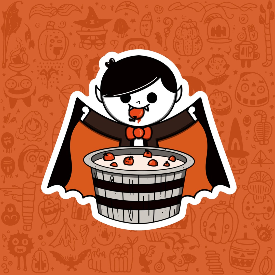 Cute Vampire Sticker | Bobbing for Apples Sticker | Spooky Cute ...