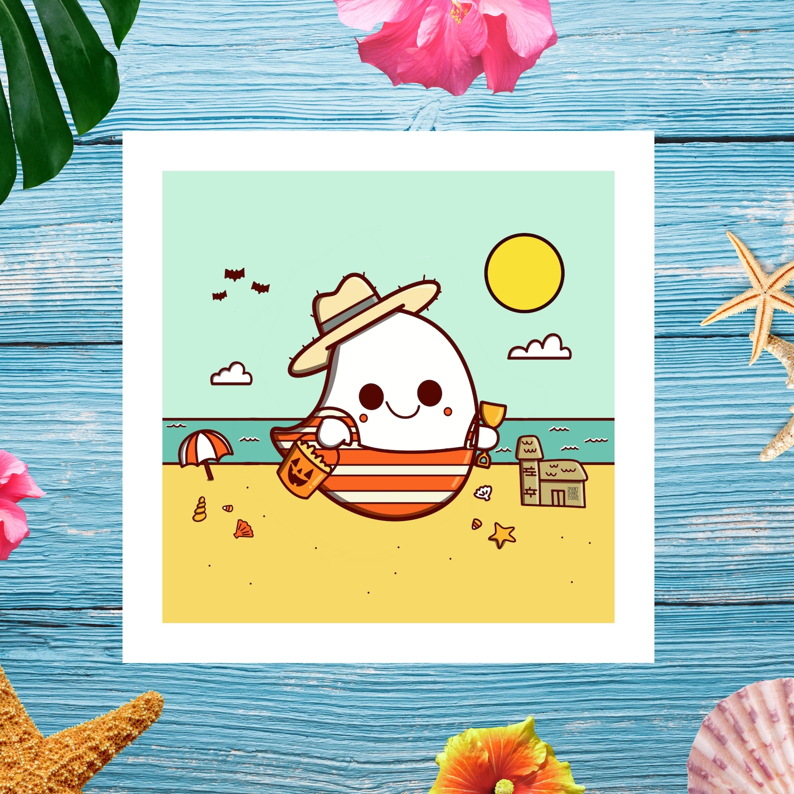 Cute Summerween Ghost Print | Cute Beach Ghost Print | Spooky Summer ...