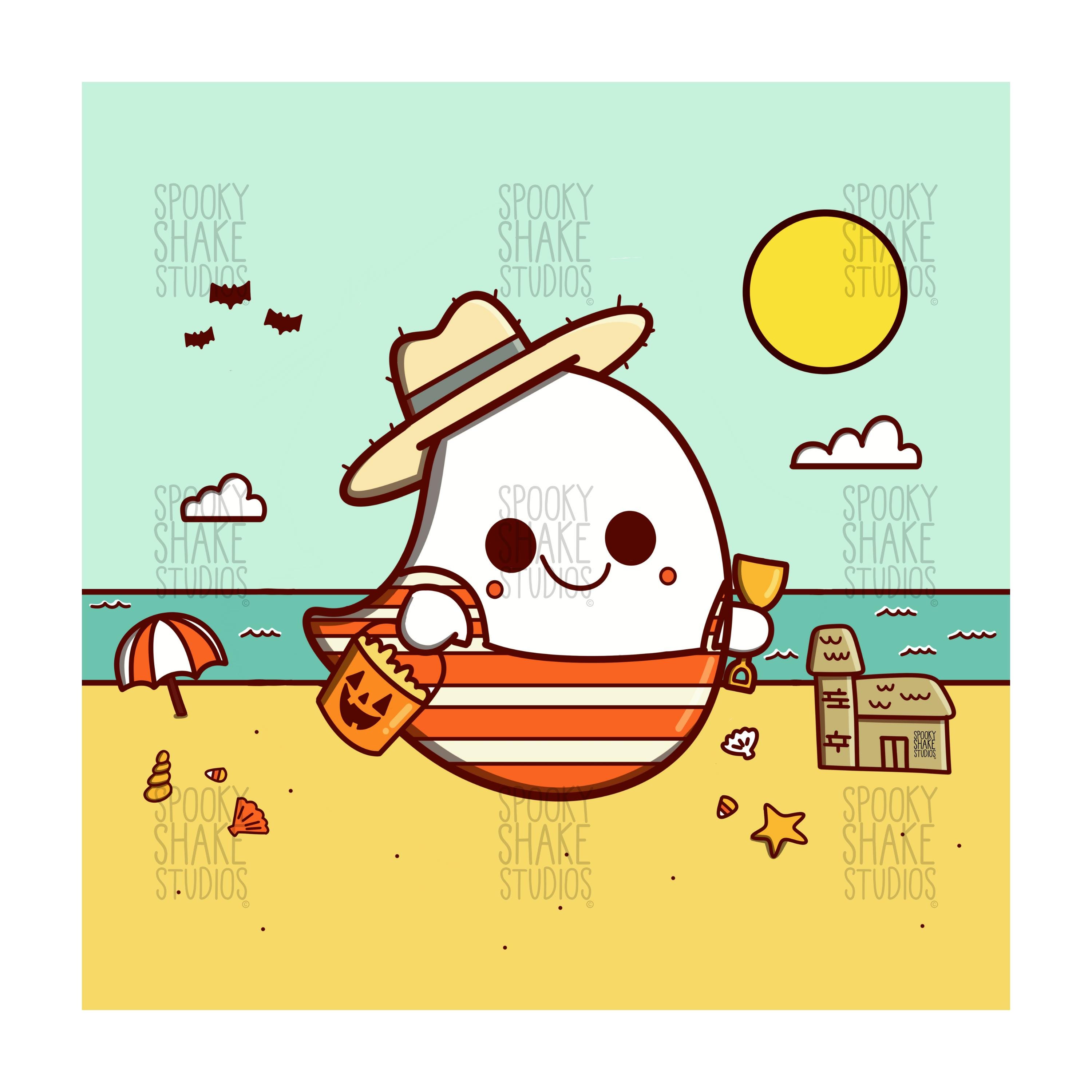 Cute Summerween Ghost Print | Cute Beach Ghost Print | Spooky Summer ...