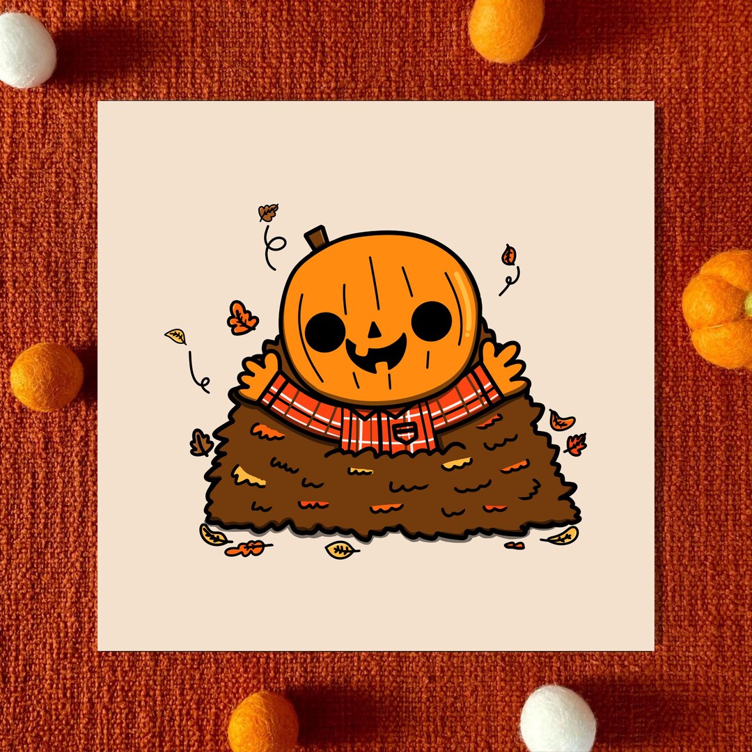 Leaf Pile Print | Cute Fall Decor | Spooky Cute Fall Art | Halloween ...