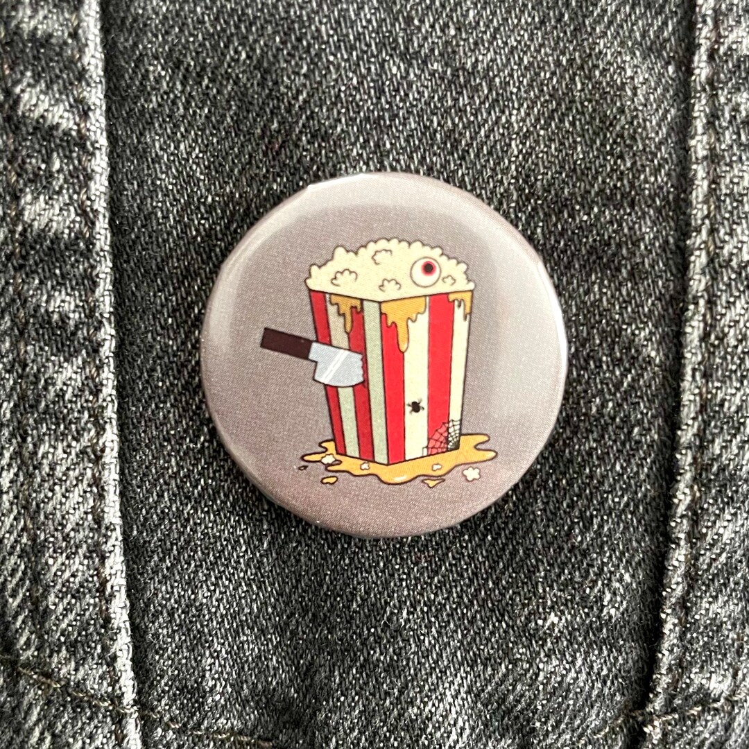 Spooky Movie Popcorn Button | Scary Movie Button | Scary Popcorn Button ...