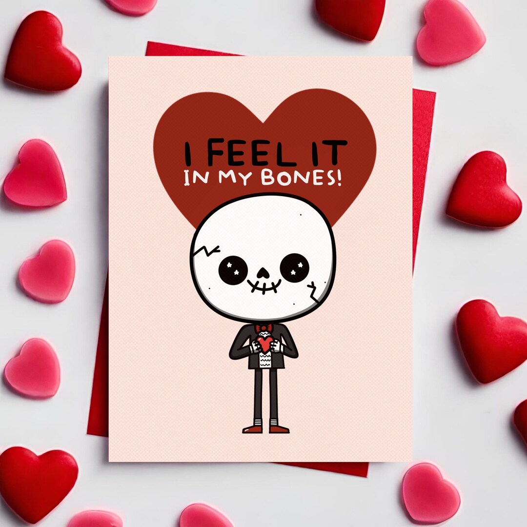 Skeleton Valentine Card | Cute Skeleton Valentine Card | Valloween Card ...