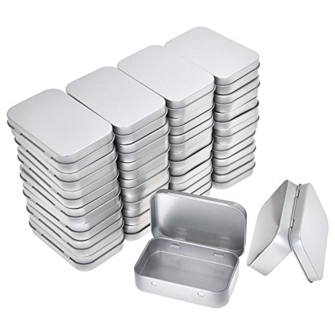 Metal Rectangular Empty Hinged Tins 30 Pack Silver Mini Portable Box ...