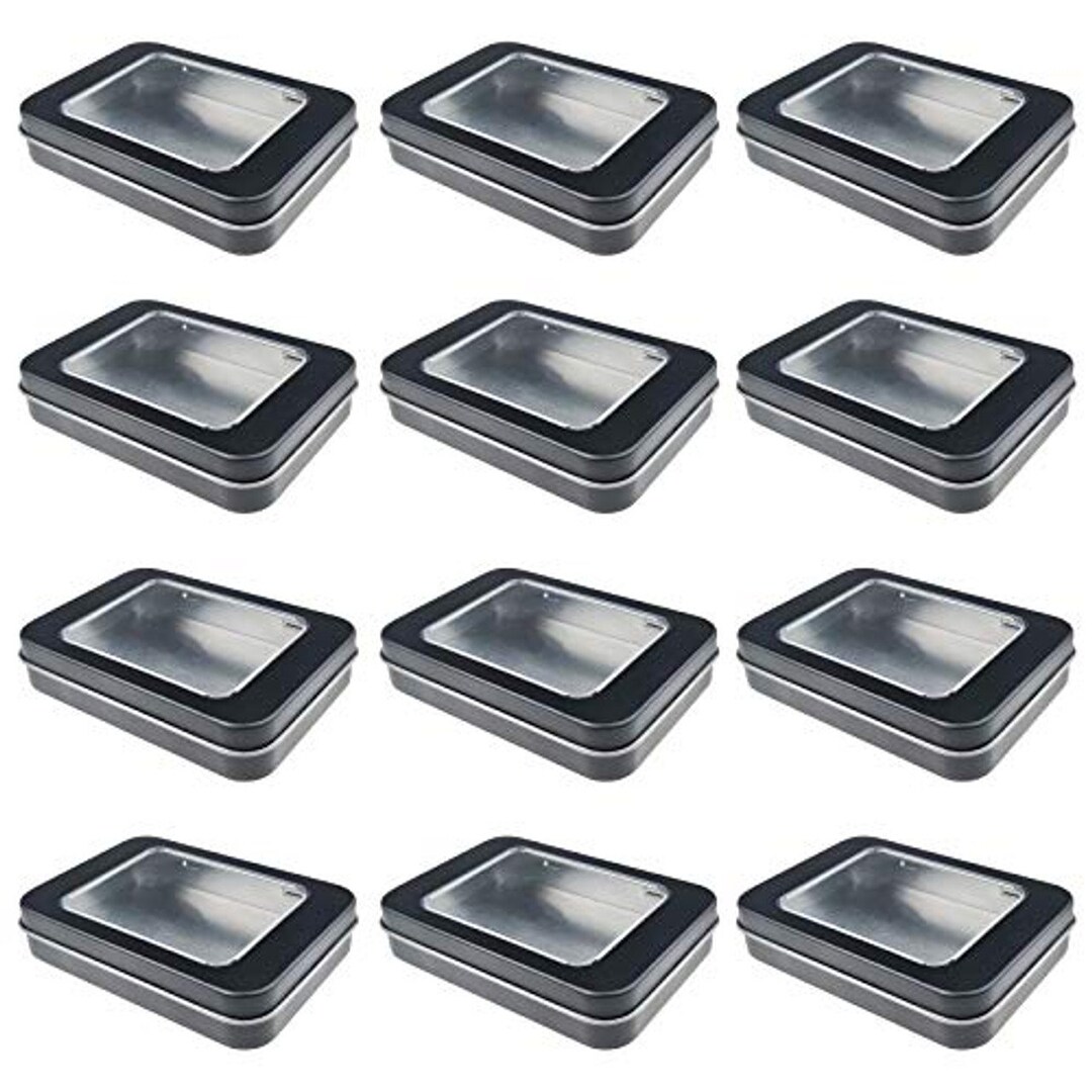 12 Pack Empty Rectangular Metal Storage Organizer Tins With Clear ...