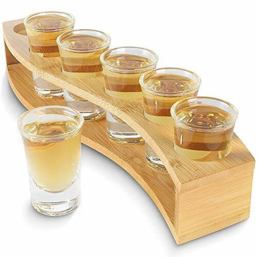 Shot Glass Set 1oz/30ml Shot Glass Set. Bamboo Shot Glass Holder, 6pcs ...