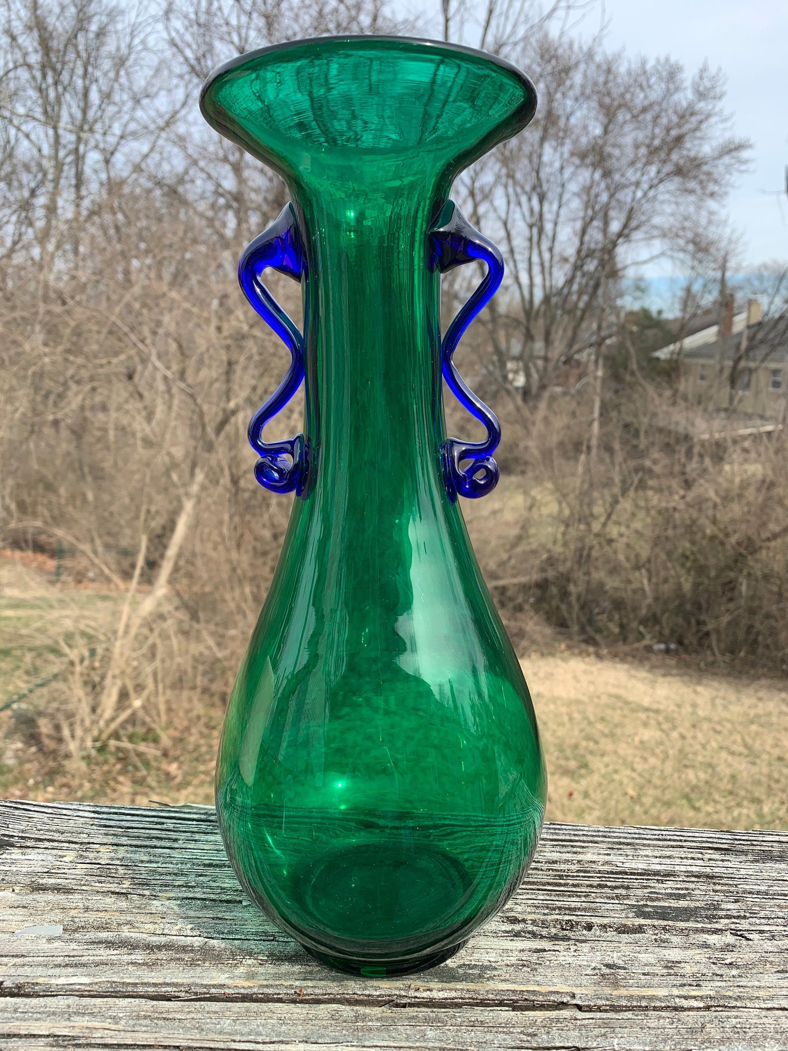 Fun 12 Vintage Green Art Glass Vase As Is Read Info Etsy