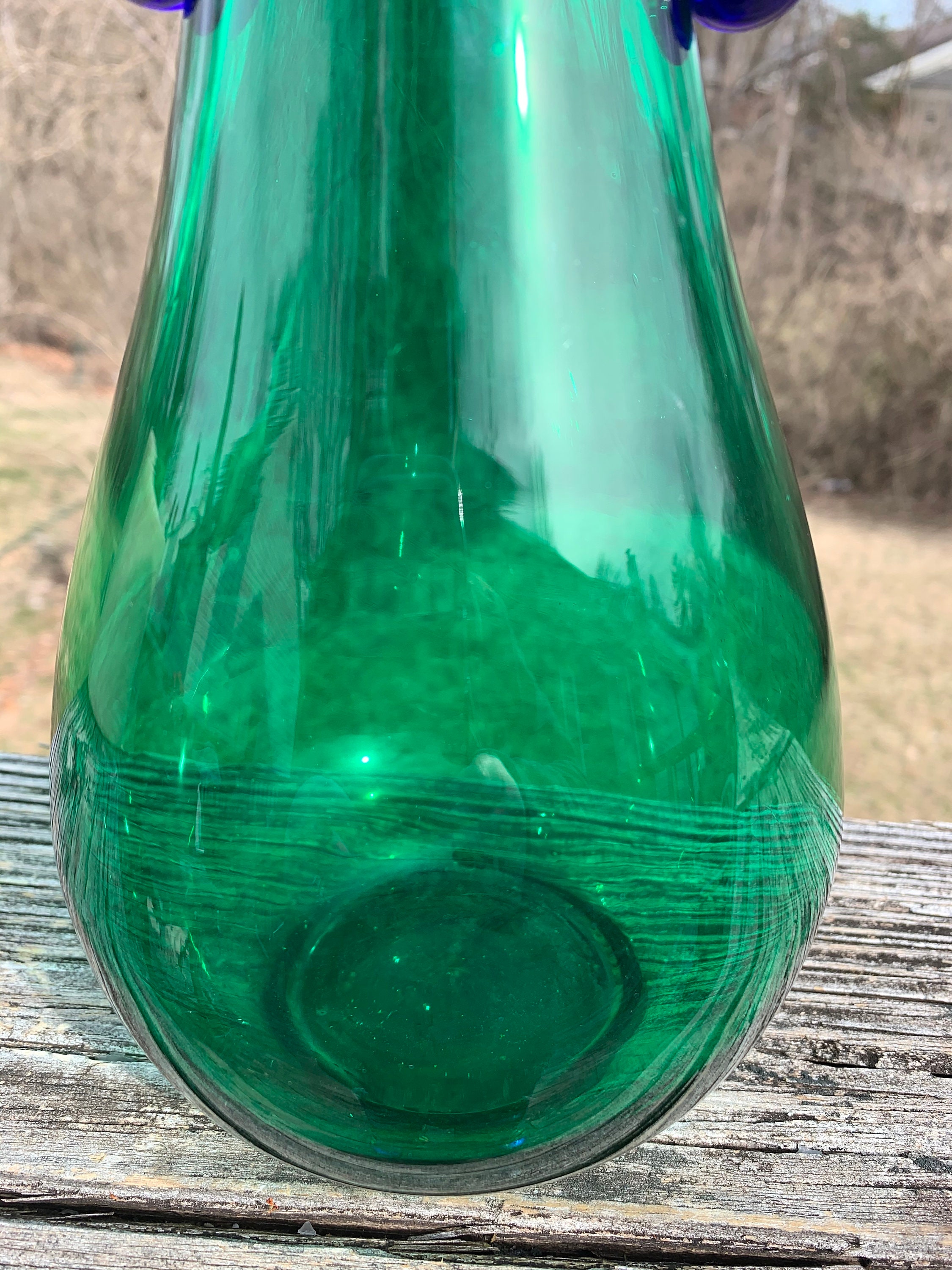 Fun 12 Vintage Green Art Glass Vase As Is Read Info Etsy