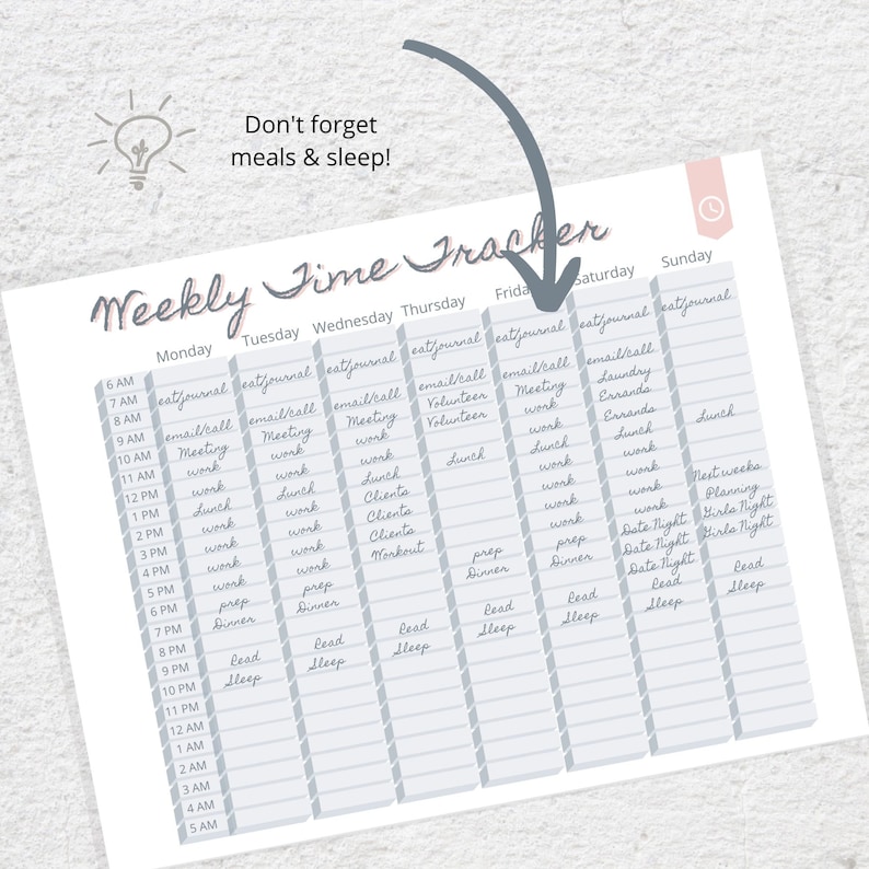 Weekly Time Tracker Printable 168 Hour - Etsy