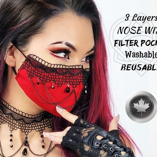 Goth Cotton Face Mask Victorian Mask 3 Layers Lanyard Mask - Etsy