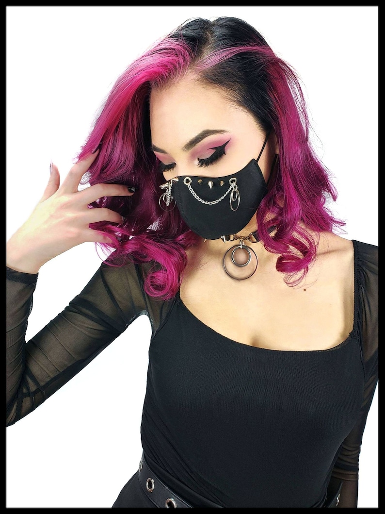 Studded Face Mask With Chains Goth Face Mask Reusable With - Etsy