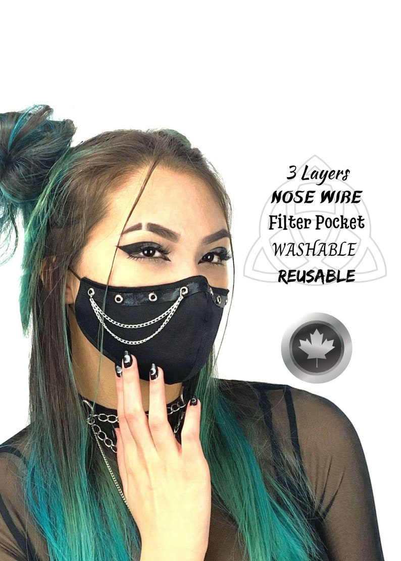 Black Gothic Cosplay Face Mask With Chains-punk, Alternative, Cyber ...