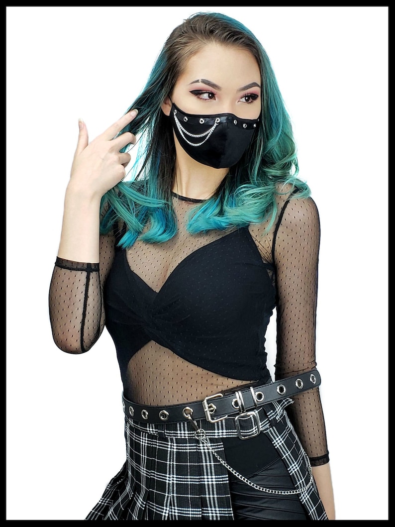 Black Gothic Cosplay Face Mask With Chains-punk, Alternative, Cyber ...