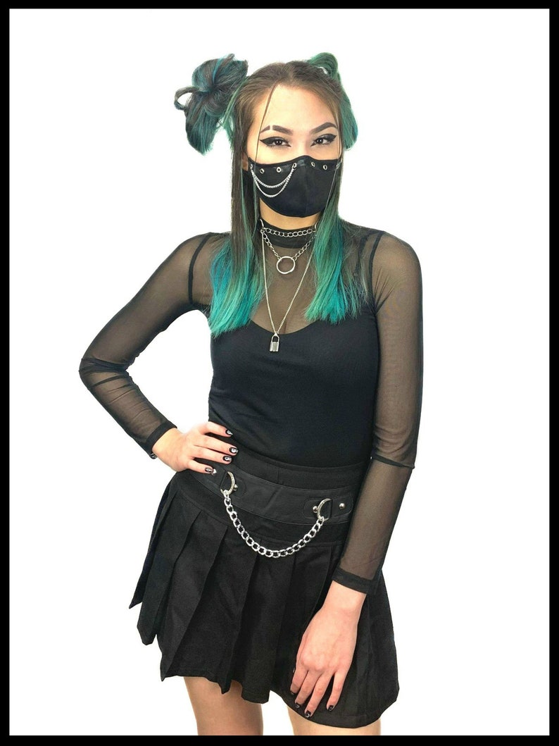 Black Gothic Cosplay Face Mask With Chains-punk, Alternative, Cyber ...