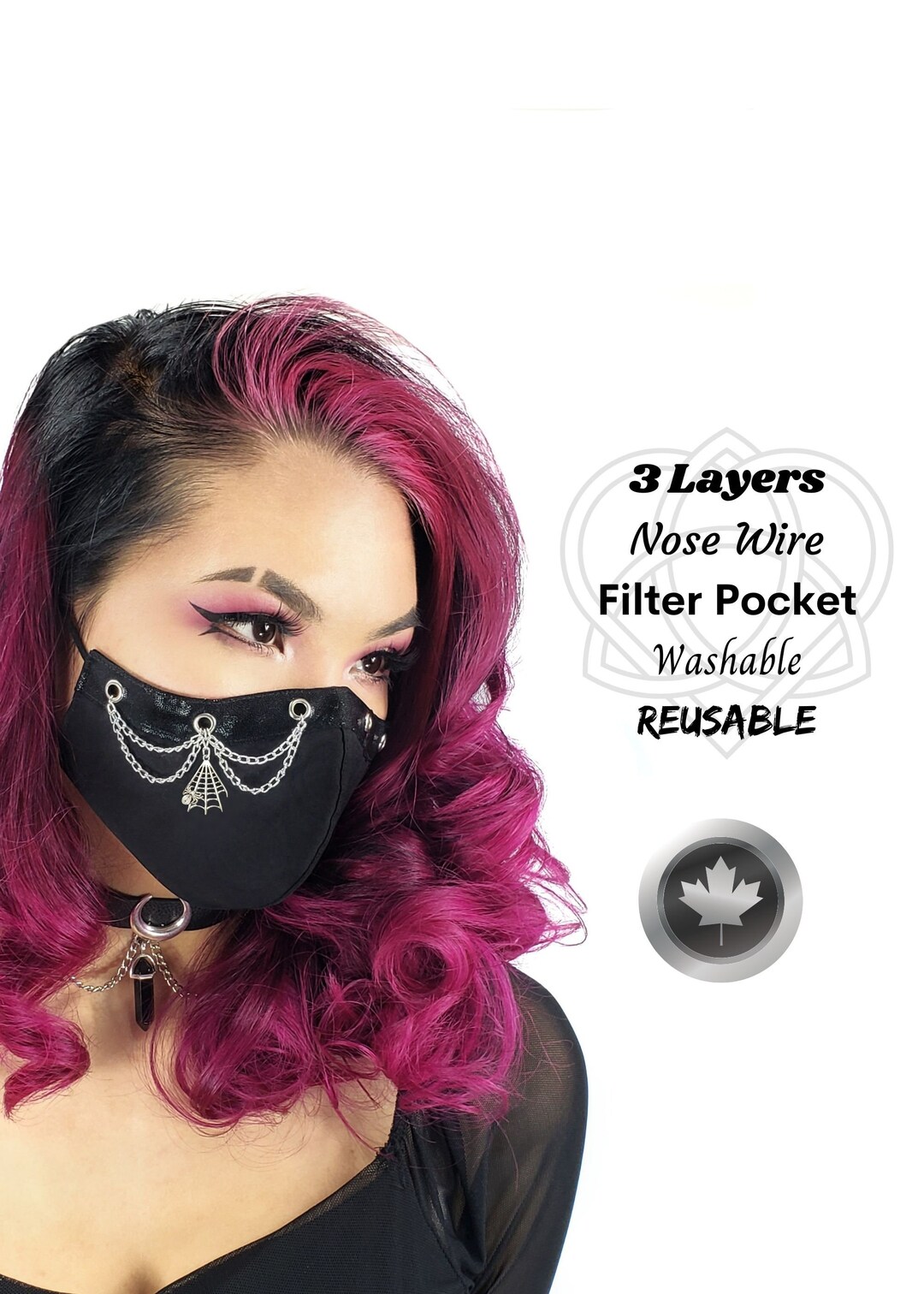 Goth Spiderweb Charm Mask, Goth Face Mask, Alt Cotton Chain Mask, 3 ...